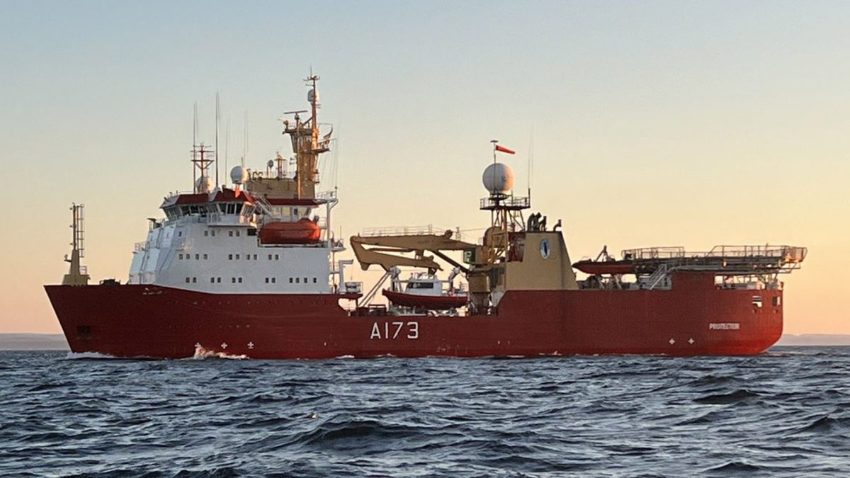 The Royal Navy’s Ship HMS Protector comes along shore SVG for routine ...